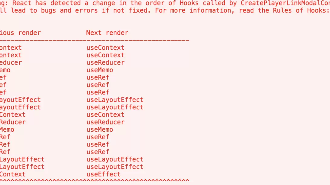 How to overcome warning 'React has detected a change in the order of Hooks'?