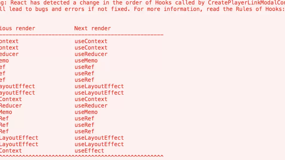 How to overcome warning 'React has detected a change in the order of Hooks'?